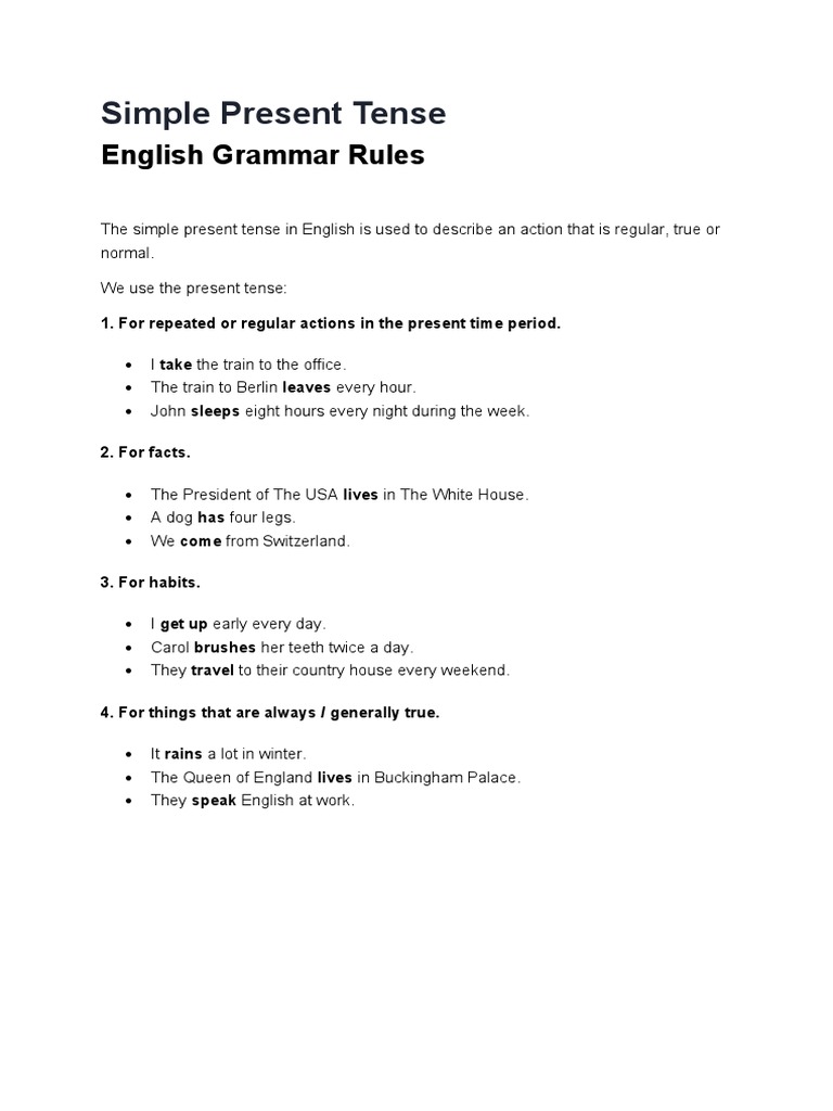 Simple Present Tense: English Grammar Rules | PDF | Verb | English Language