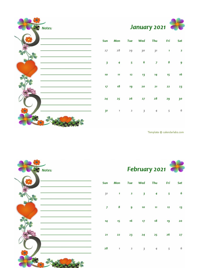 2021 Monthly Calendar Template Design 02 | PDF
