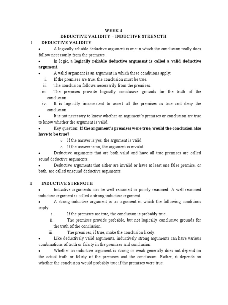 Week 4 Deductive Validity - Inductive Strength Deductive Validity | PDF | Argument | Deductive ...