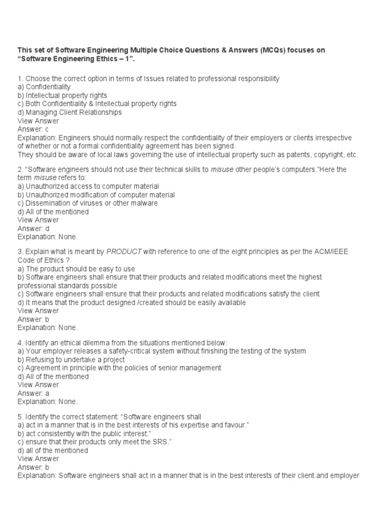 This Set of Software Engineering Multiple Choice Questions & Answers ...