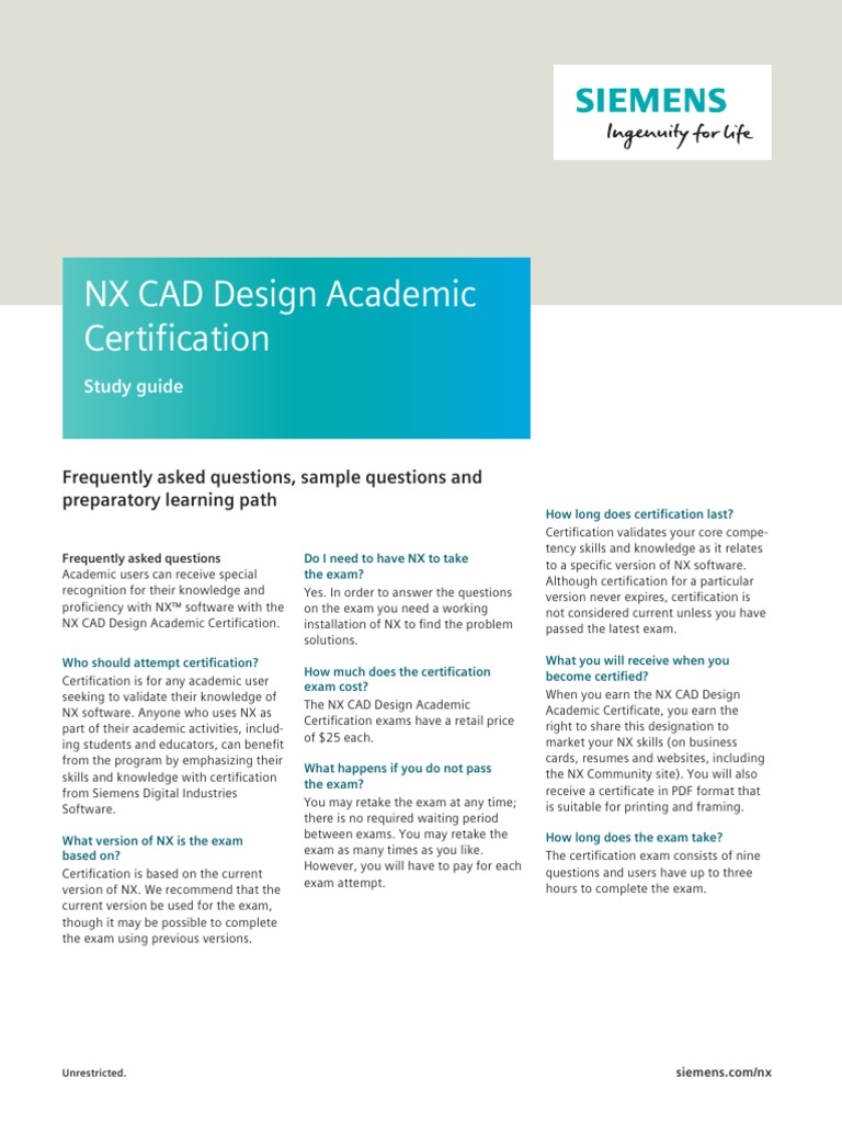 NX CAD Design Academic Certification: Study Guide | PDF | Certification ...