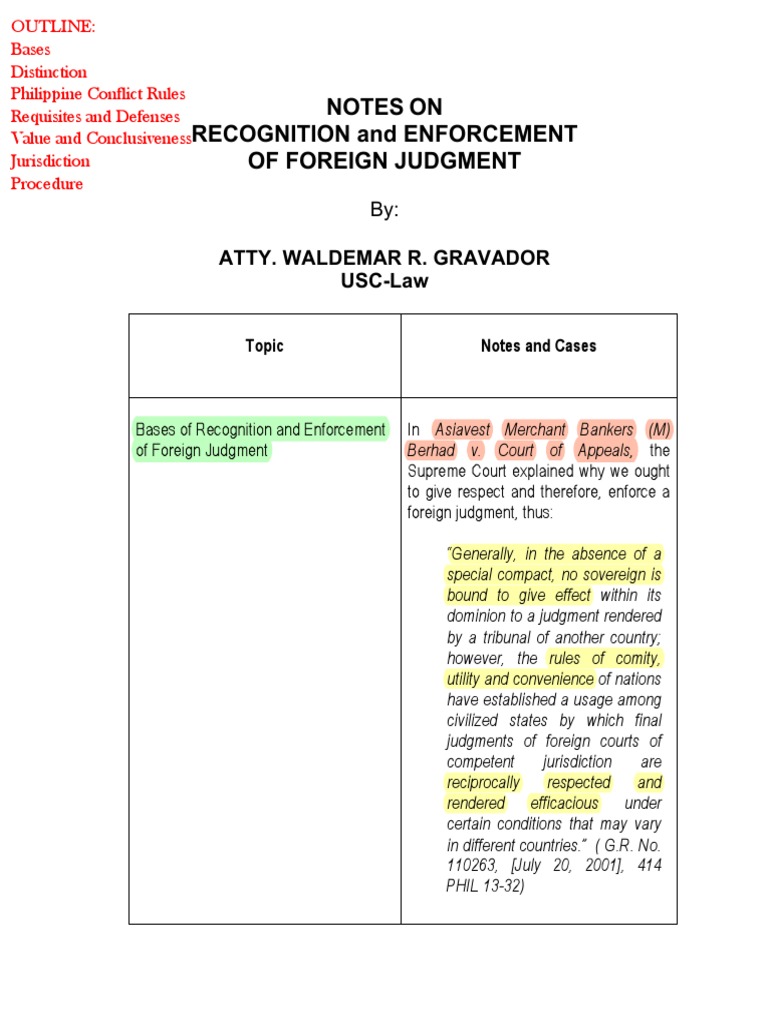 Recognition and Enforcement of Foreign Judgment | PDF | Judgment (Law) | Lawsuit