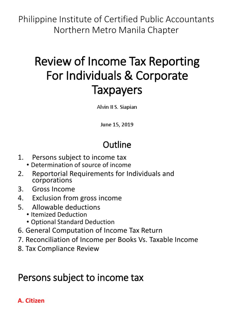 Review of Income Tax Reporting For Individuals & Corporate Taxpayers ...