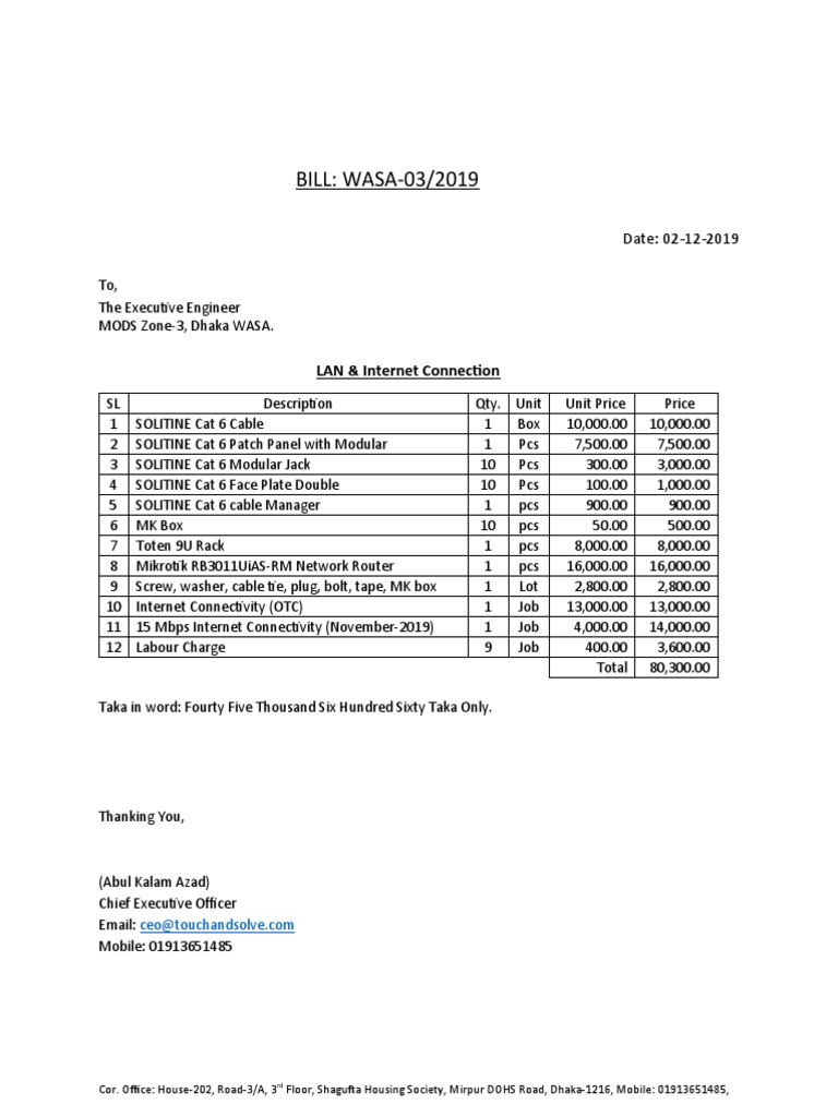 Bill WASA - Internet | PDF | Equipment | Networks