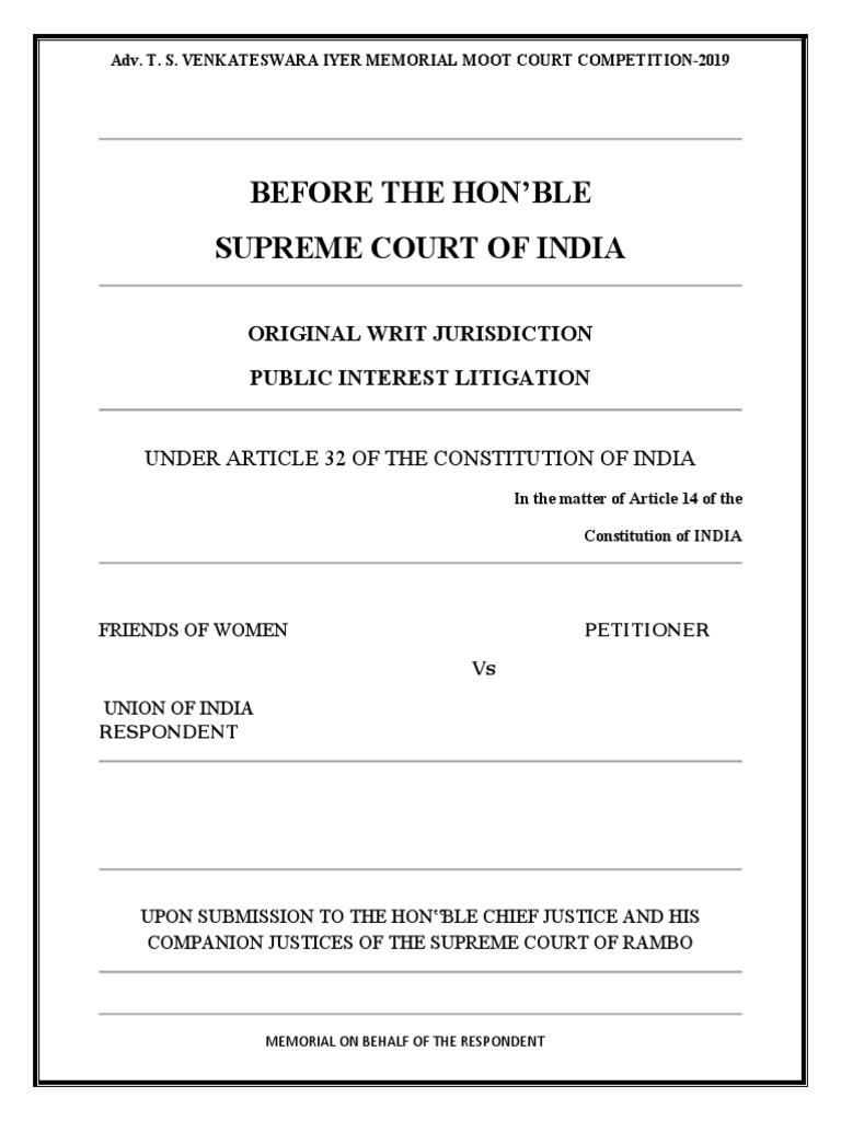 Before The Hon'Ble Supreme Court of India: Original Writ Jurisdiction ...
