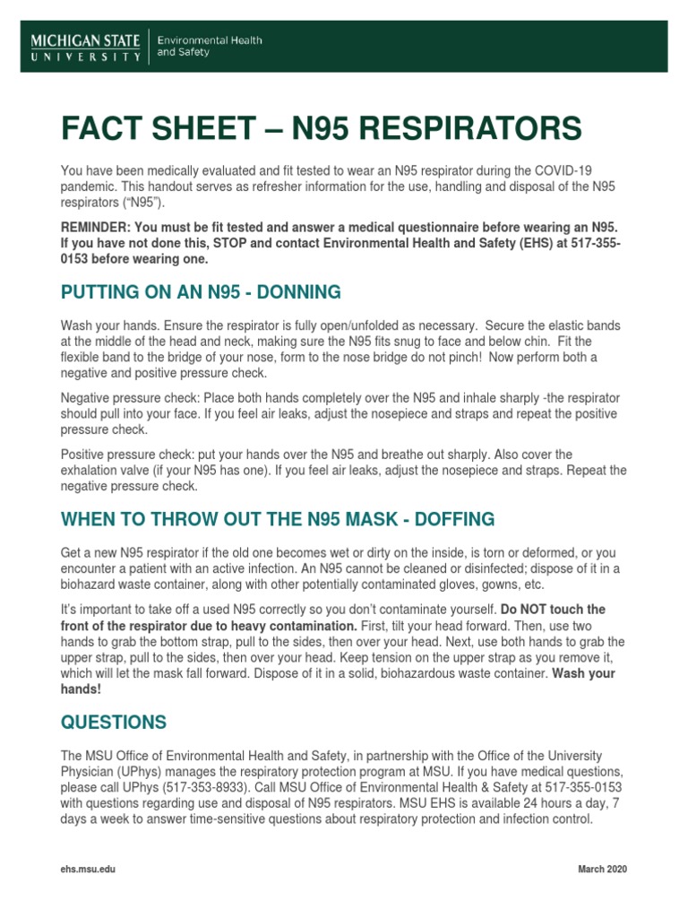 Fact Sheet - N95 Respirators: Putting On An N95 - Donning | PDF ...