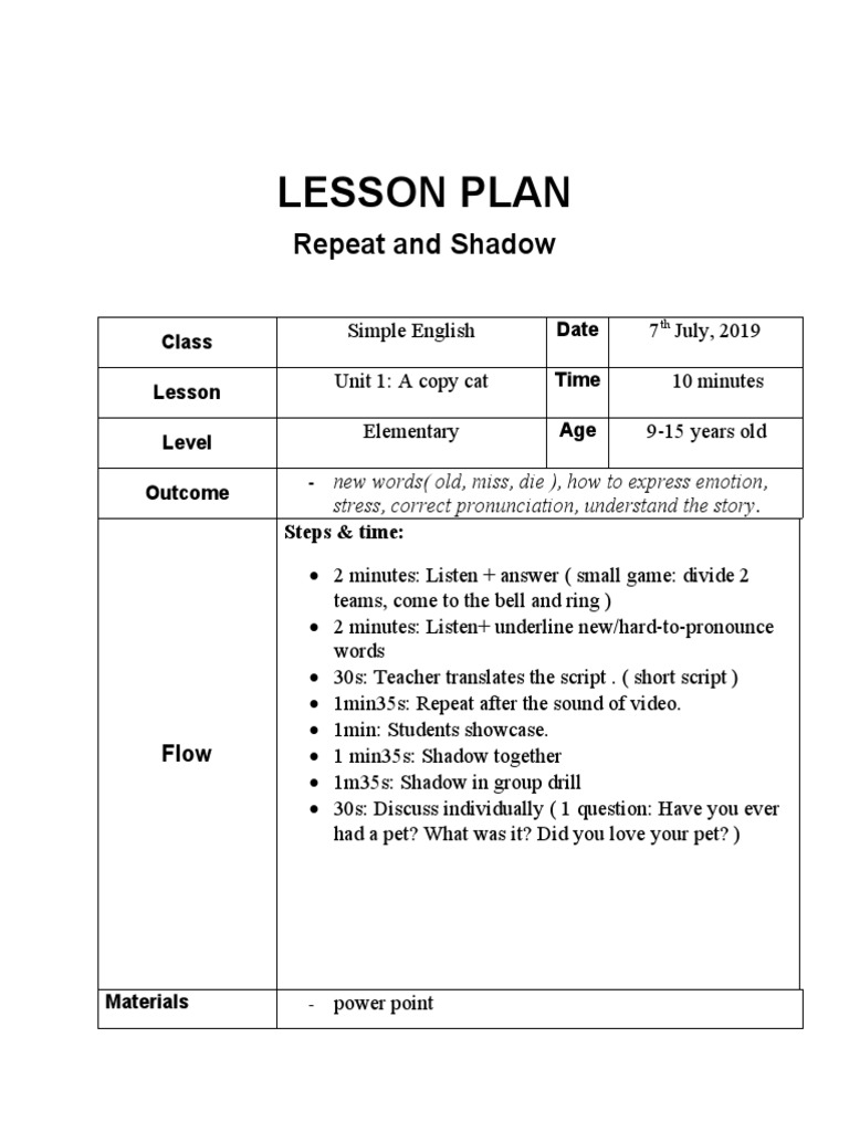 Repeat and Shadow Lesson Plan | PDF | Career & Growth | Foreign ...