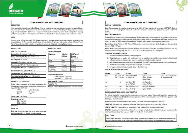 Zinc Anode 304 NPC Coating Zinc Anode 304 NPC Coating: Berger ...