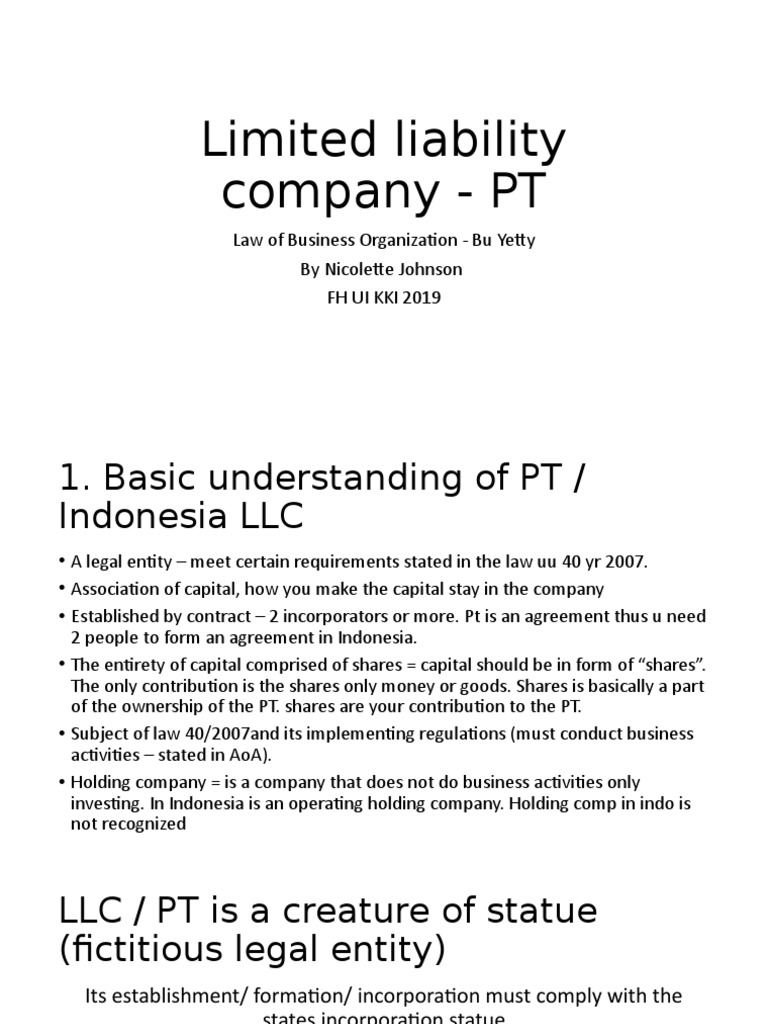 Understanding Indonesia's Limited Liability Company (PT) | PDF ...