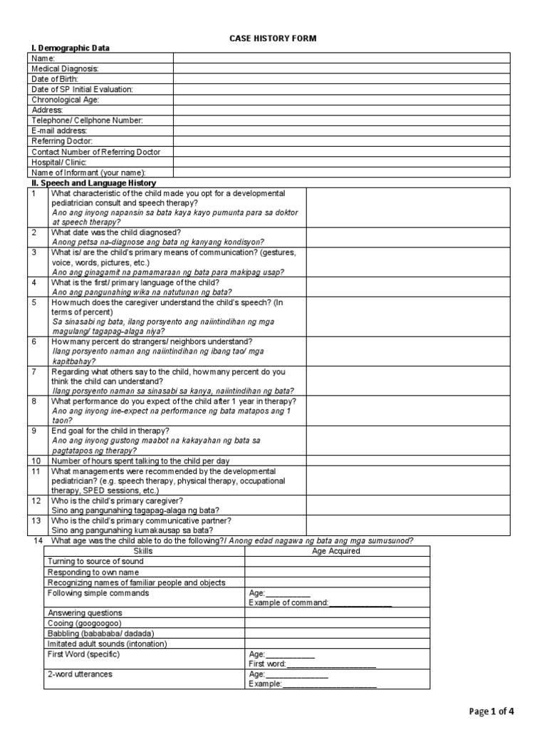 Case History Form | PDF | Childbirth | Childhood