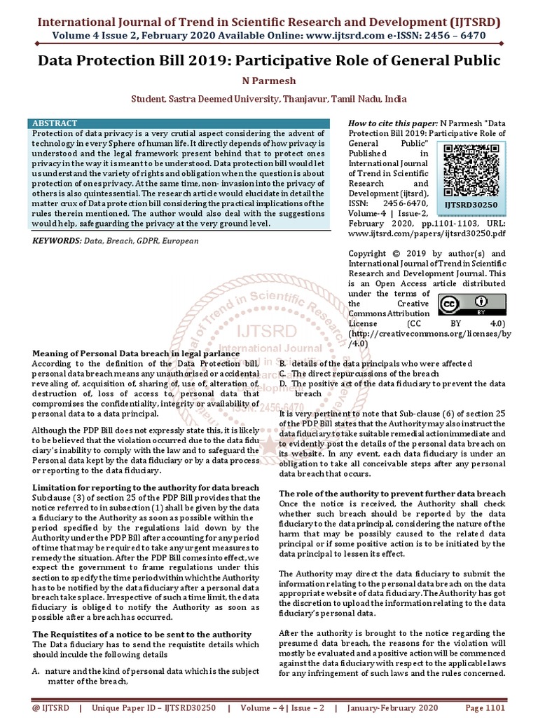 Data Protection Bill 2019 Participative Role of General Public | PDF ...