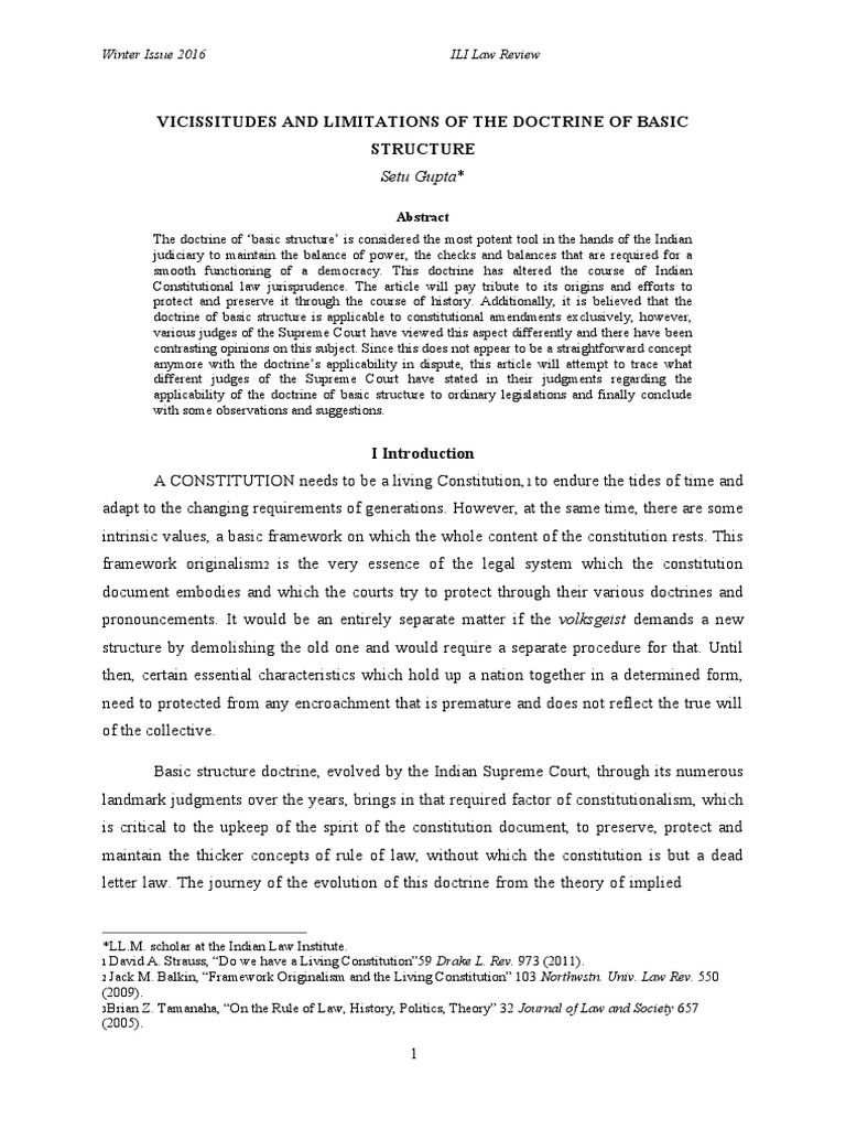 Vicissitudes and Limitations of the Basic Structure Doctrine: Tracing ...