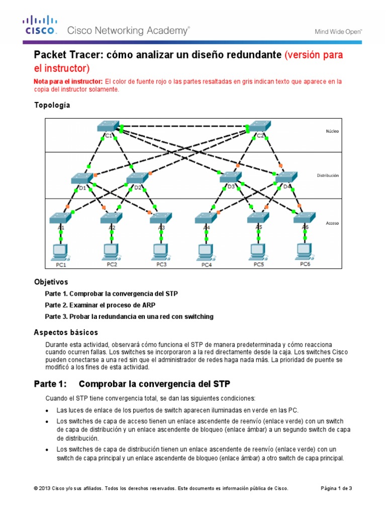 3.1.1.5 Packet Tracer - Examining A Redundant Design Instructions - ILM PDF | PDF | Conmutador ...