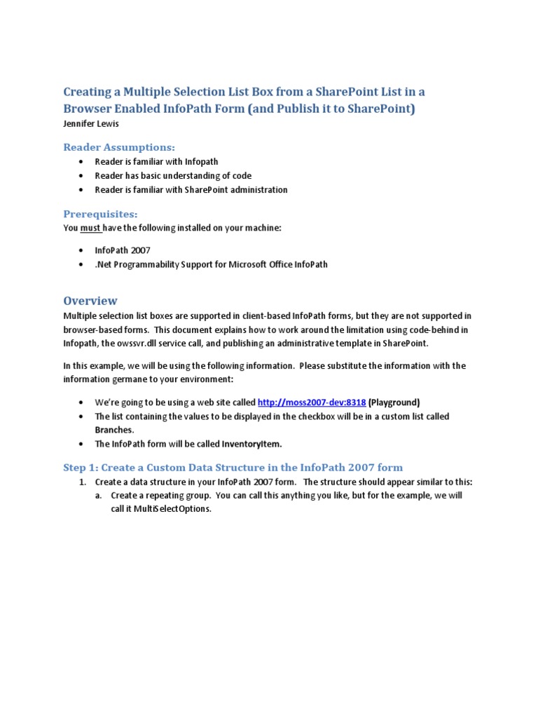 Creating A Multiple Selection List Box In A Browser Enabled Infopath Form Pdf Share Point 6082
