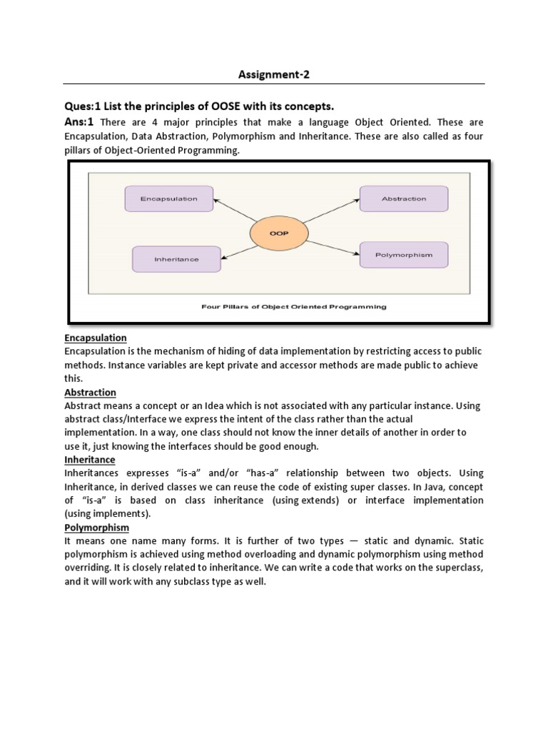 Assignment-2 Ques:1 List The Principles of OOSE With Its Concepts. Ans:1 | PDF | Inheritance ...