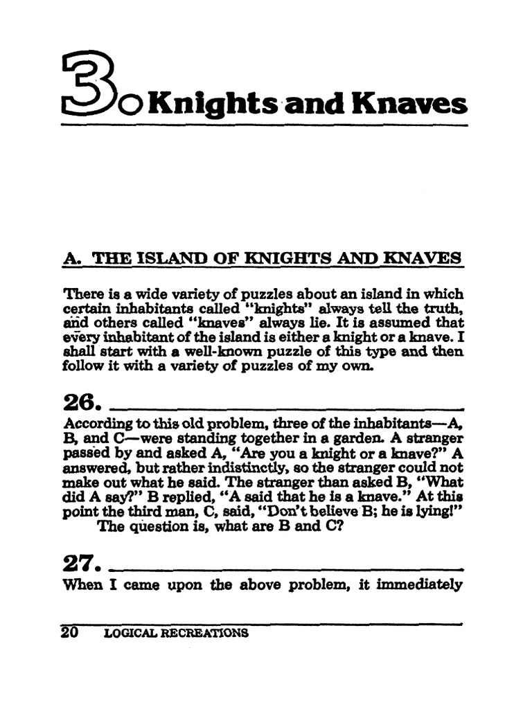 Knights and Knaves PDF | PDF