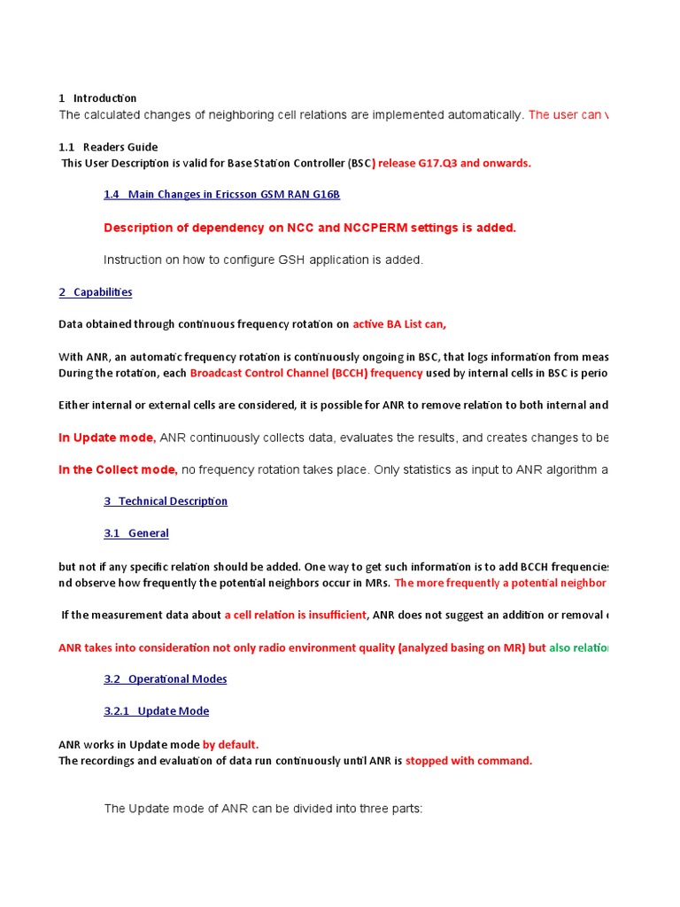 1.4 Main Changes in Ericsson GSM RAN G16B: Also Relation Attendance Level | PDF | Parameter ...