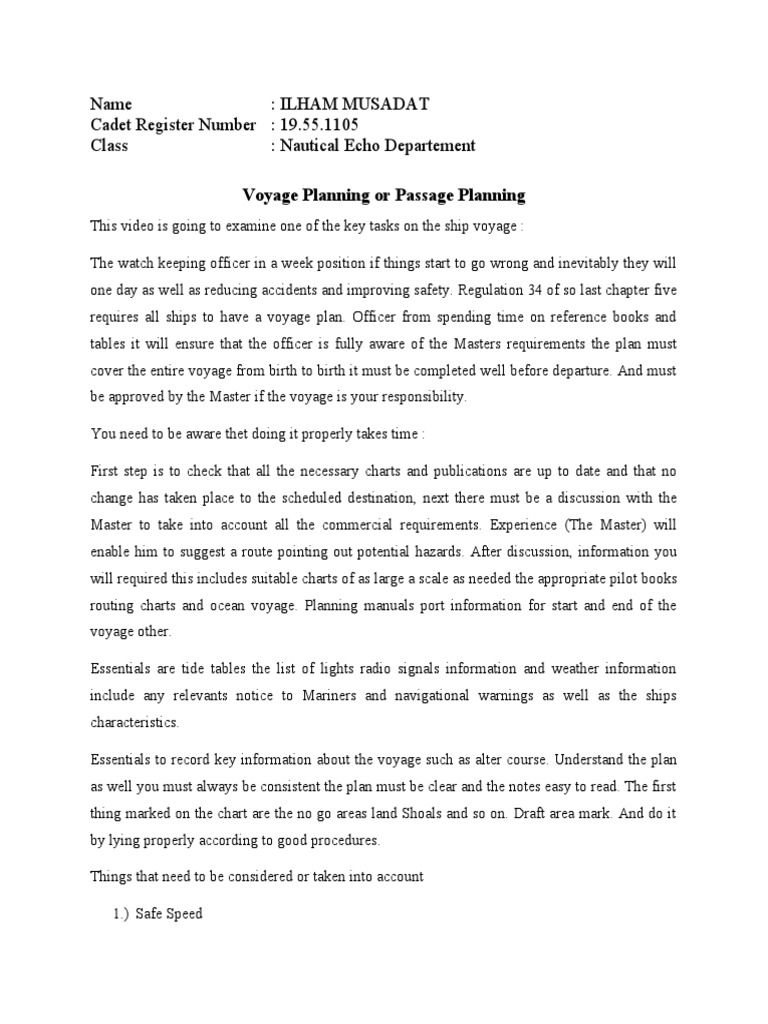 Voyage Planning or Passage Planning | PDF | Navigation | Transport