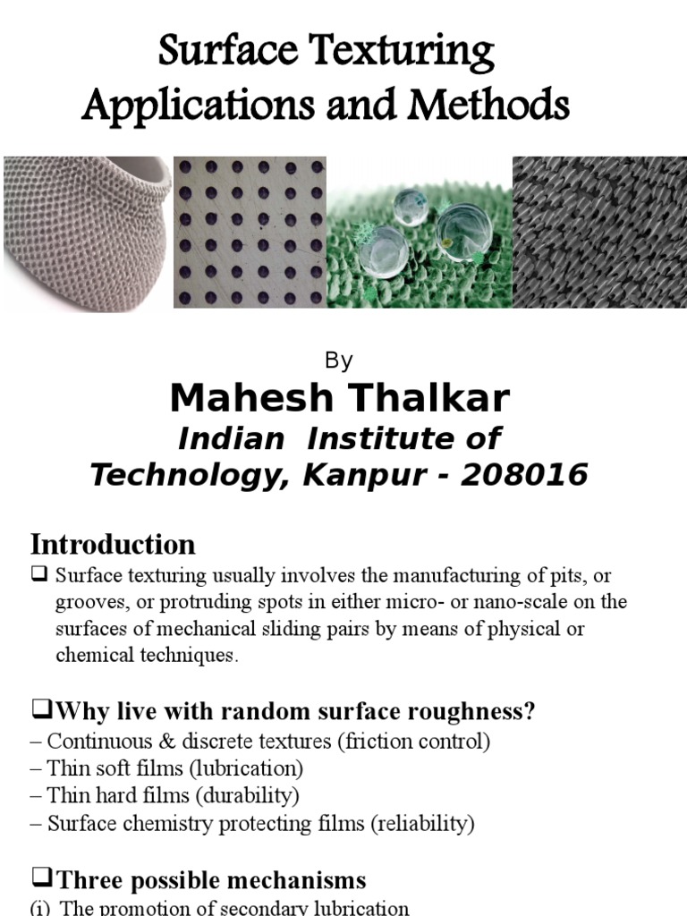Surface Texturing-Applications and Methodes | PDF | Wear | Chemical Vapor Deposition