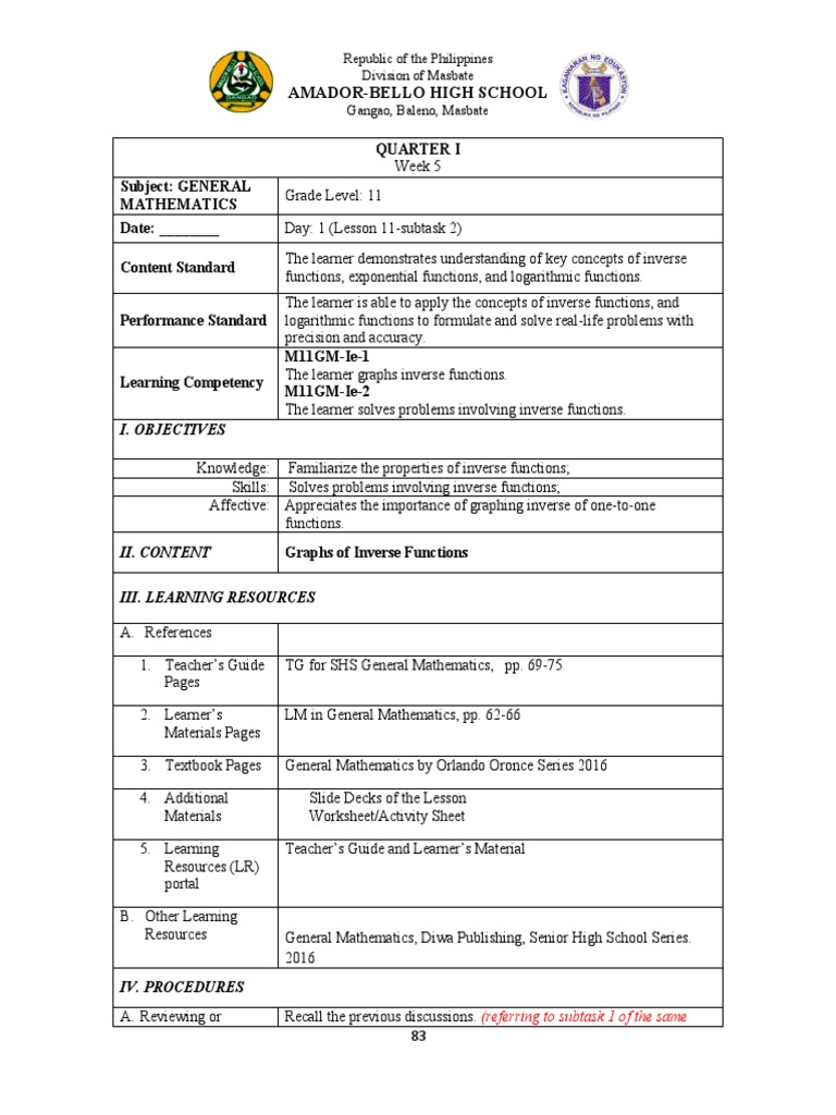 Week 5 Day 1 (Lesson 11-Subtask 2) | PDF | Function (Mathematics ...