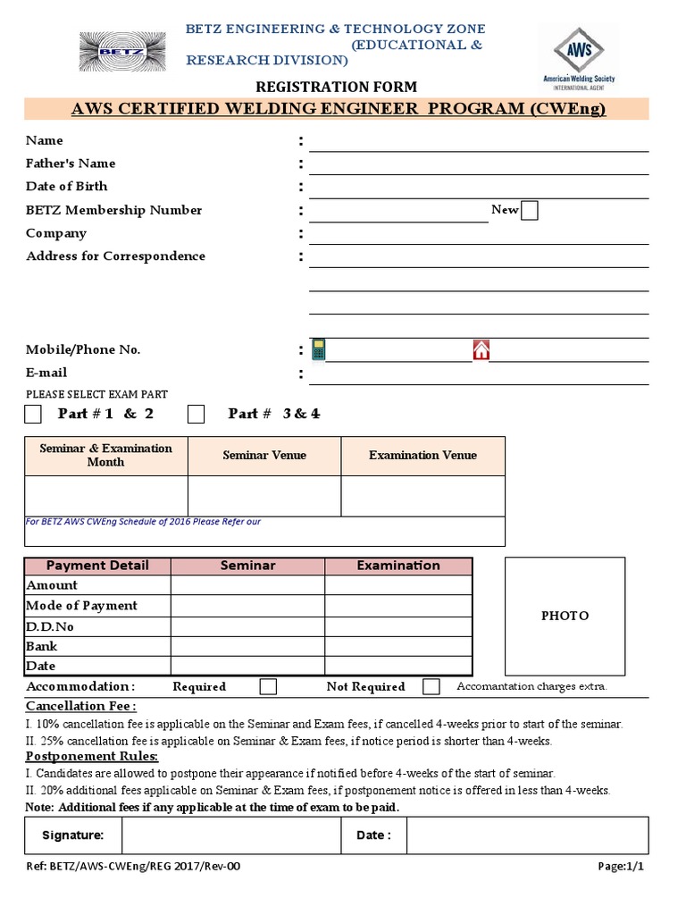 AWS CWEng Registration Form2017 | PDF