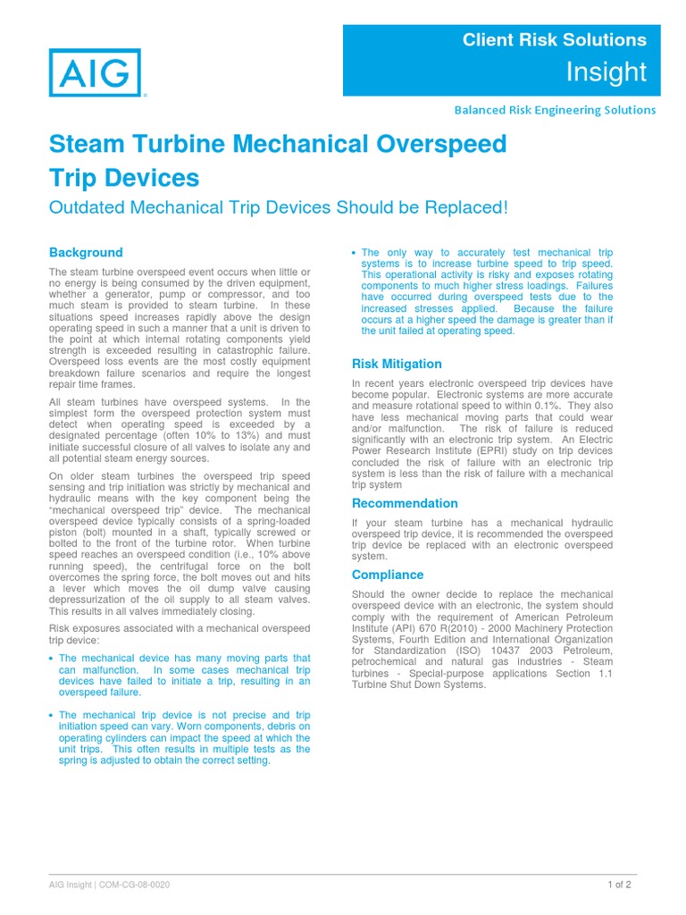 Steam Turbine Mechanical Overspeed Trip Devices: Insight | PDF ...