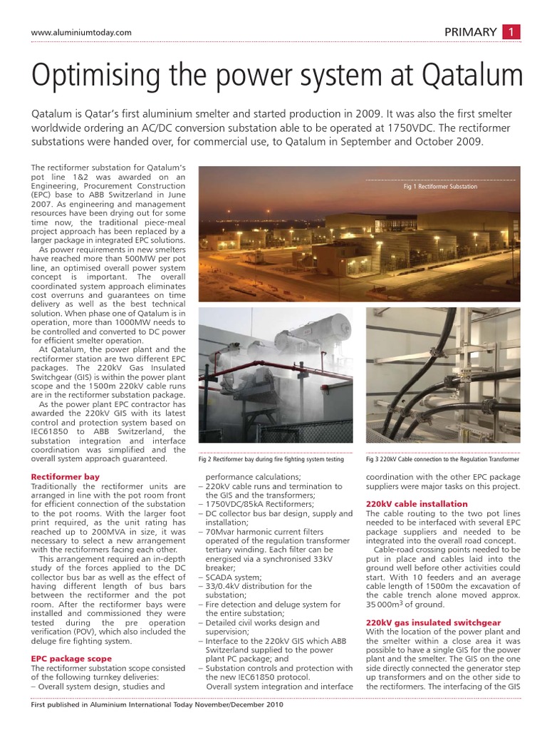 Optimising The Power System at Qatalum: Primary | PDF | Electrical ...