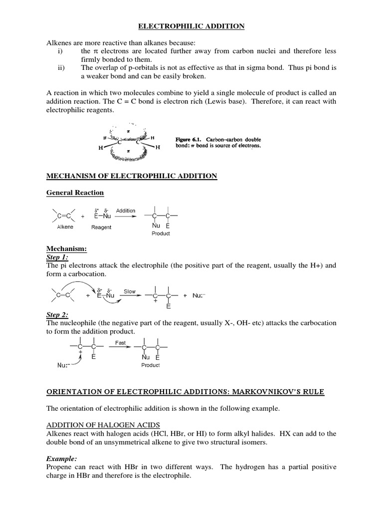Electrophilic Addition of Alkenes Notes | PDF | Alkene | Polymerization