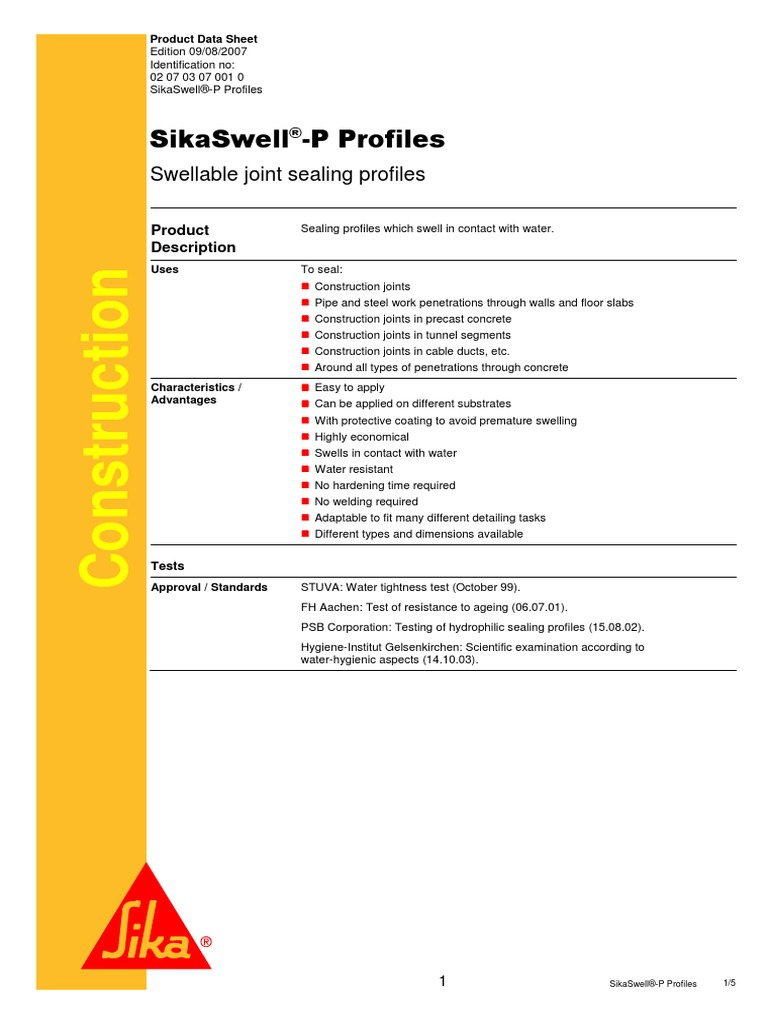 Sikaswell - P Profiles: Swellable Joint Sealing Profiles | PDF ...