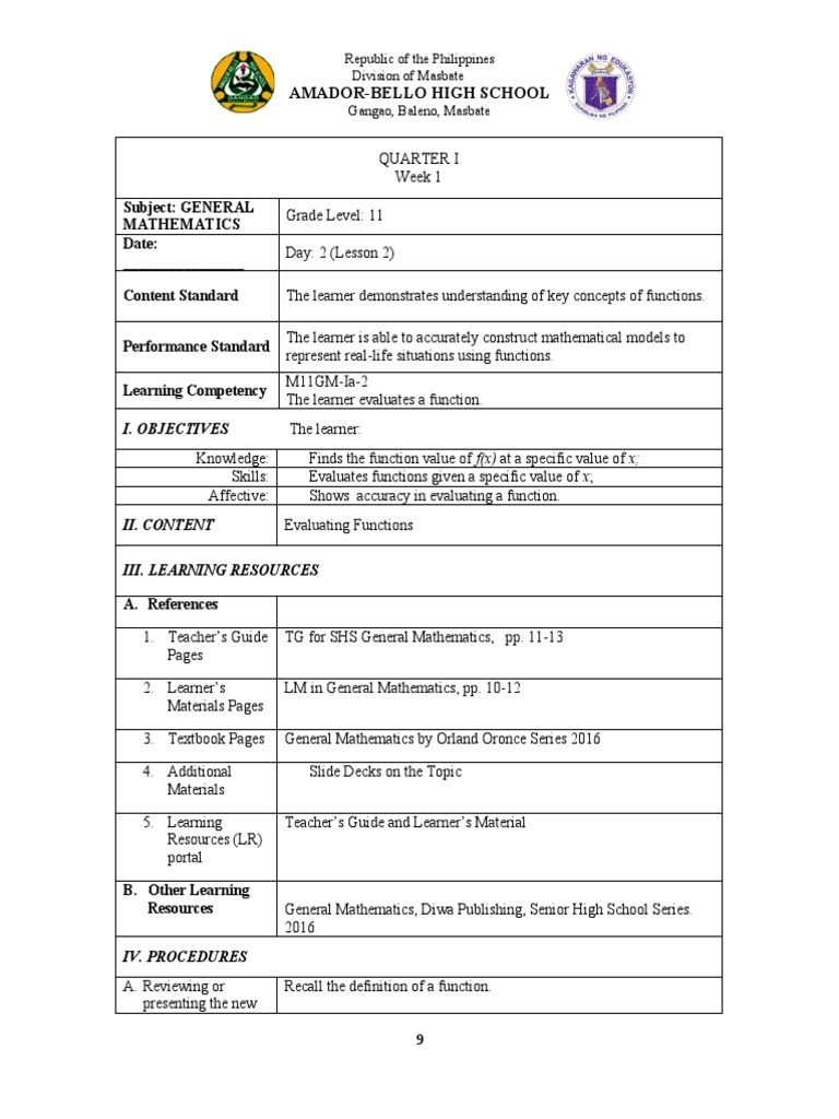 Week 1. Day 2 (Lesson 2) | PDF | Function (Mathematics) | Learning