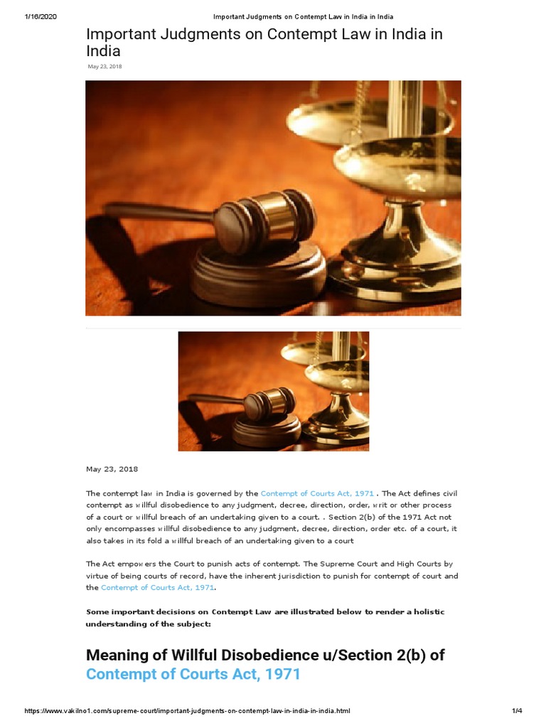 Important Judgments On Contempt Law in India in India | PDF | Contempt ...