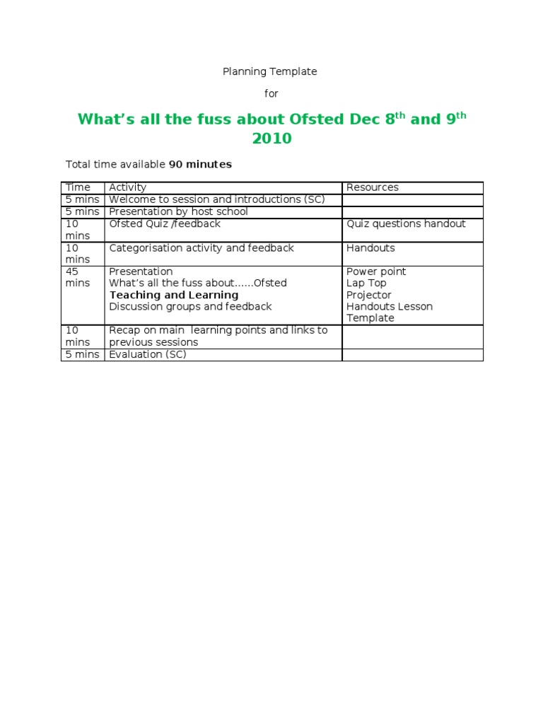 Ofsted Planning Template | PDF