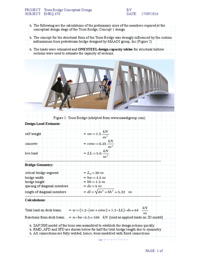 PROJECT: Truss Bridge Conceptual Design Subject: Eneq 670 BY: Date: 17 ...