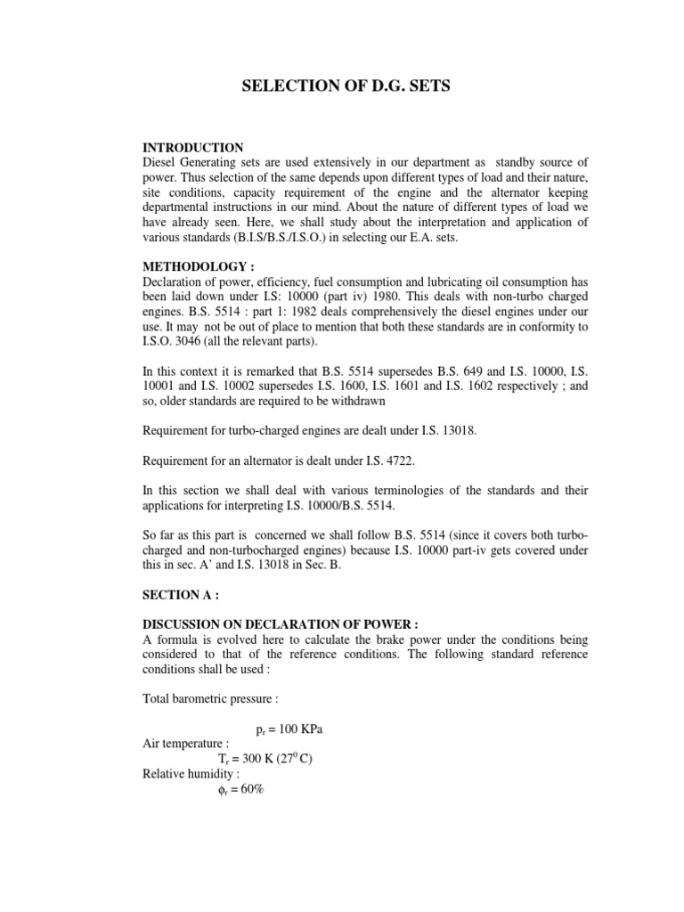 DG Set Selection | PDF | Turbocharger | Engines