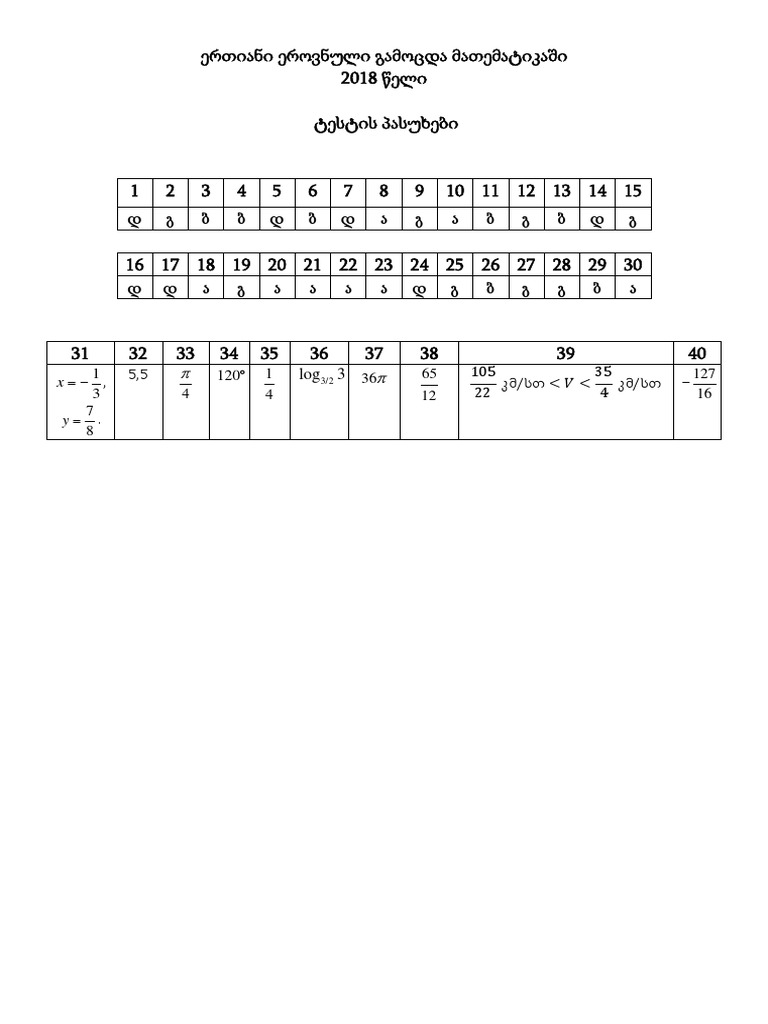Math 2018-Pasuxebi PDF | PDF