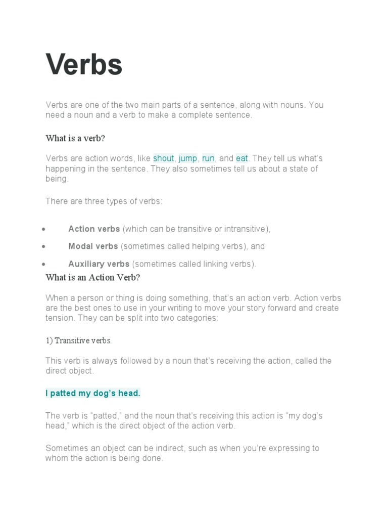 An In-Depth Look at Verbs: Types of Verbs Explained | PDF | Object ...