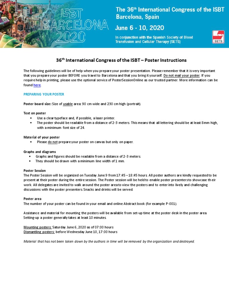 ISBT 2020 Barcelona - Poster Instructions PDF | PDF | Typefaces ...