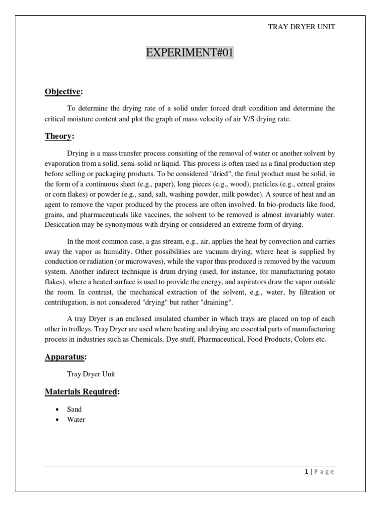 Tray Dryer Experiment and Analysis | PDF | Applied And ...