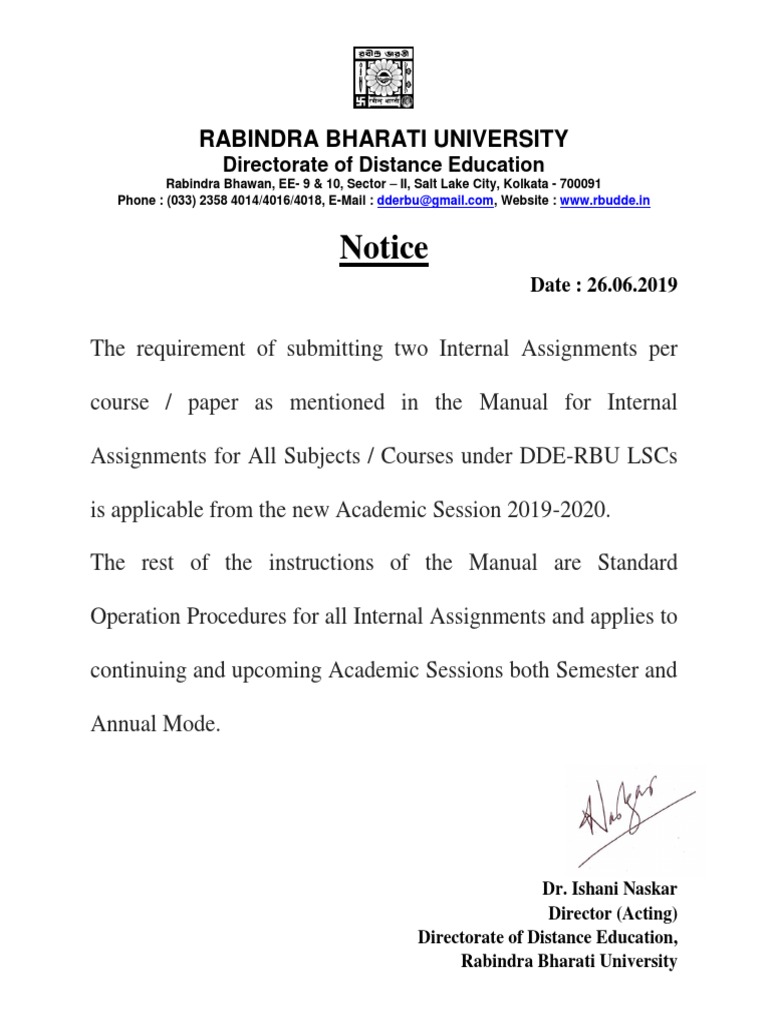 Internal Assignments Notice 2019 | PDF