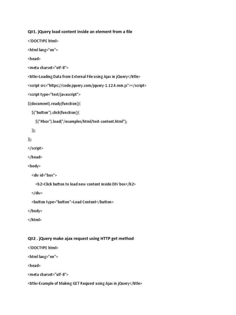 Q#1. Jquery Load Content Inside An Element From A File | PDF | J Query | Ajax (Programming)