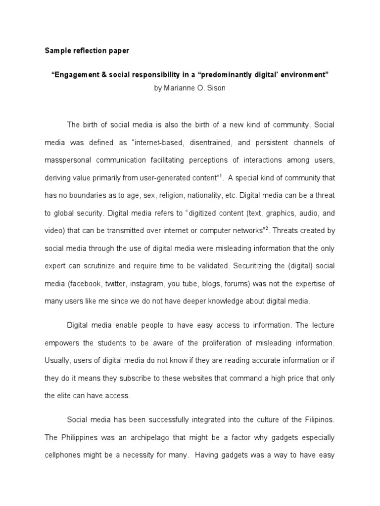 Sample Reflection Paper - RPH | PDF | Mass Media | Social Media