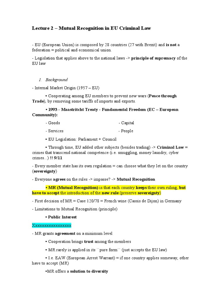 Understanding Mutual Recognition in EU Law | PDF | European Union | Virtue