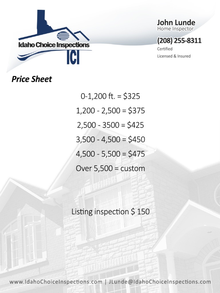 Idaho Home Inspection Price List | PDF