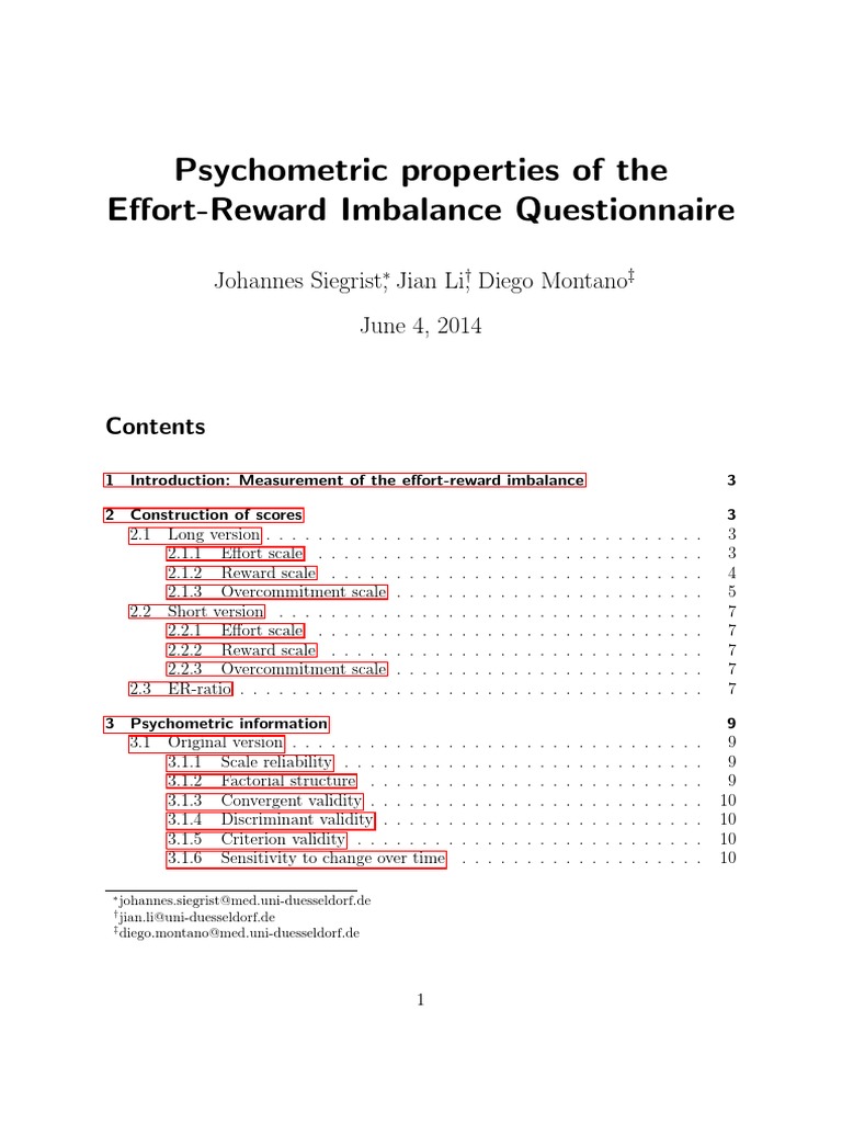 Psychometrics of Effort-Reward Imbalance | PDF | Cronbach's Alpha ...