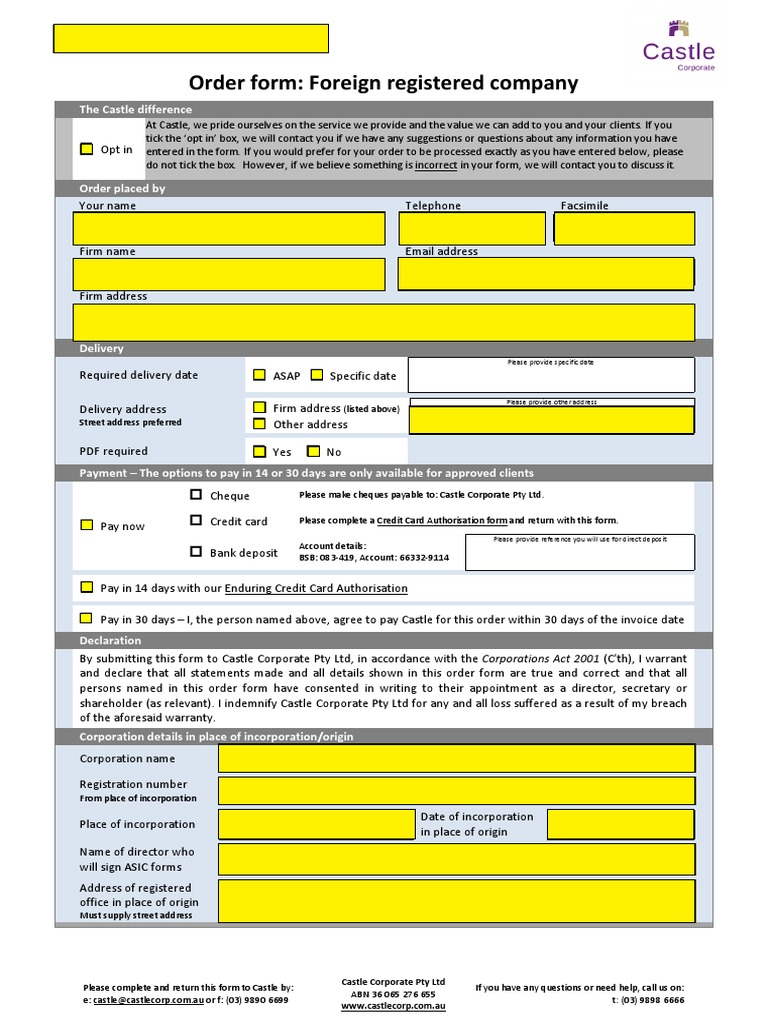 Order Form for Foreign Company Registration | PDF | Justice | Crime ...