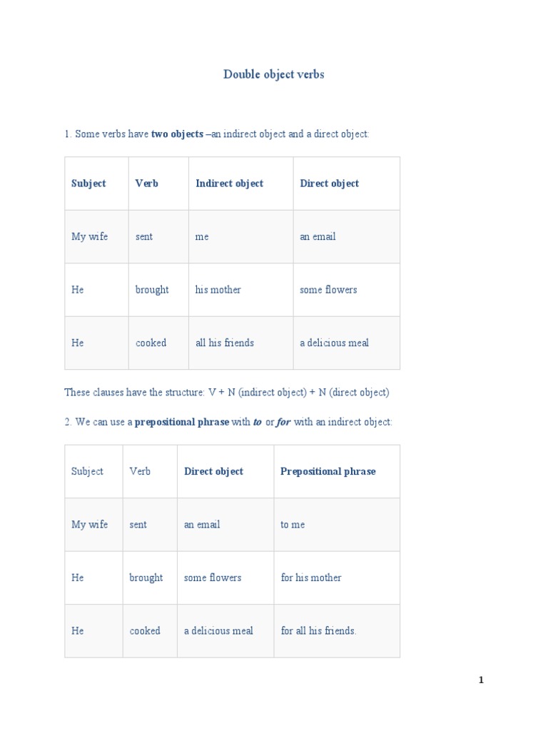 Double Object Verbs | PDF