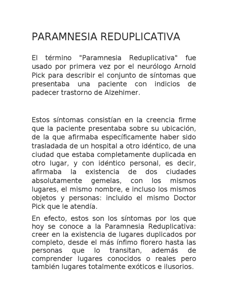 Paramnesia Reduplicativa | PDF