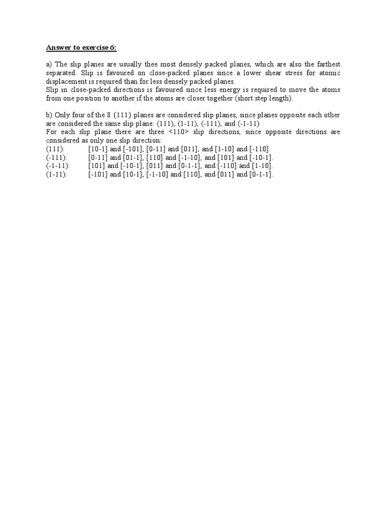 Slip Planes and Directions in FCC Metals | PDF