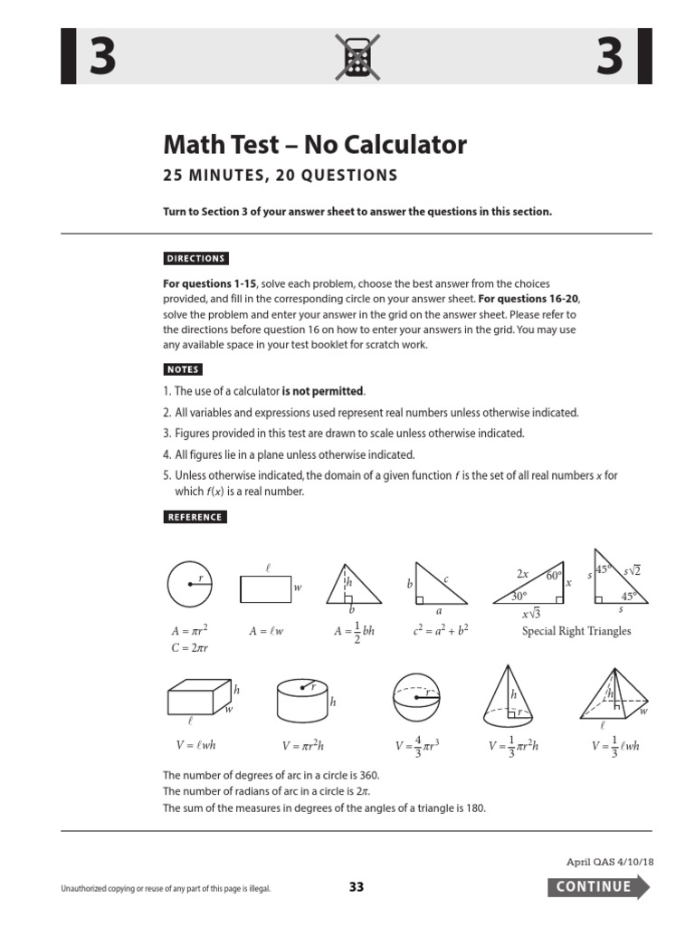 Math Test No Calculator Guide | PDF | Sat | Triangle