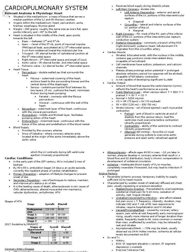 Cardiopulmonary System: Relevant Anatomy & Physiology: Heart | PDF ...